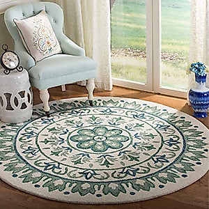 SAFAVIEH Novelty Collection 4' Round Ivory / Teal NOV607J Handmade Boho Floral Premium Wool Area Rug
