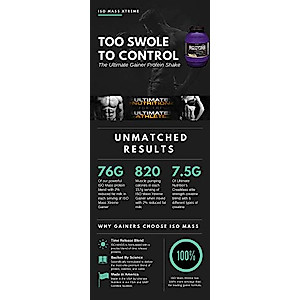 Ultimate Nutrition ISO Mass Xtreme Gainer, Weight Gainer Protein Powder with Creatine, 60 Grams of Protein, Whey Isolate Protein Powder for Lean Muscle Gain, 10 LBS with 30 Servings, Chocolate