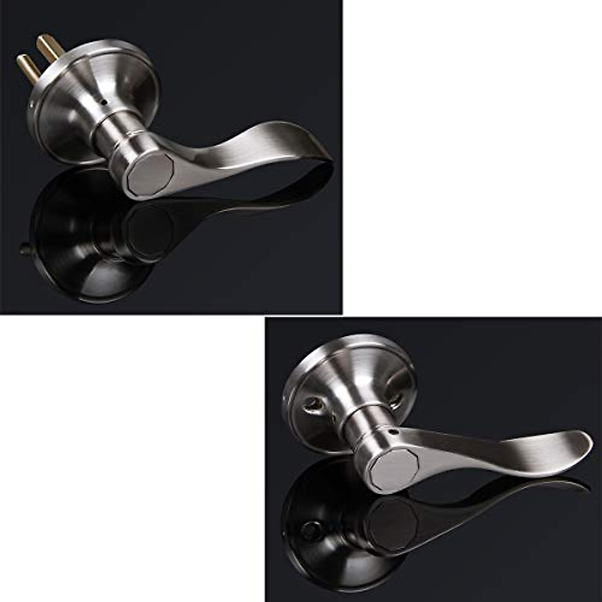 Gobrico Wave Style Euro Lever Handle Passage Door Lock Hall and Closet Leverset Lockset,Satin Nickel Finish,Keyless Non Locking,1Pack