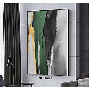 Abstract Green and Gold Canvas Wall Art Geometric Abstract Painting Dark Green Painting for Walls Large Minimalist Abstract Art Green and Gold Posters for Living Room Bedroom Decor 16x24inch No Frame