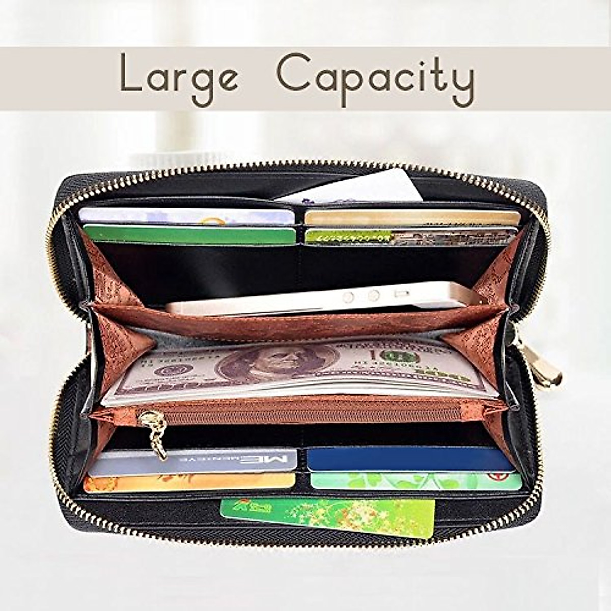 a266XDKSJK Women Leather Wallet Custom Photos Wallets Personality Clutch Bag Card Case Cash Holder Wallets Print Any Photo(Black Double Side)