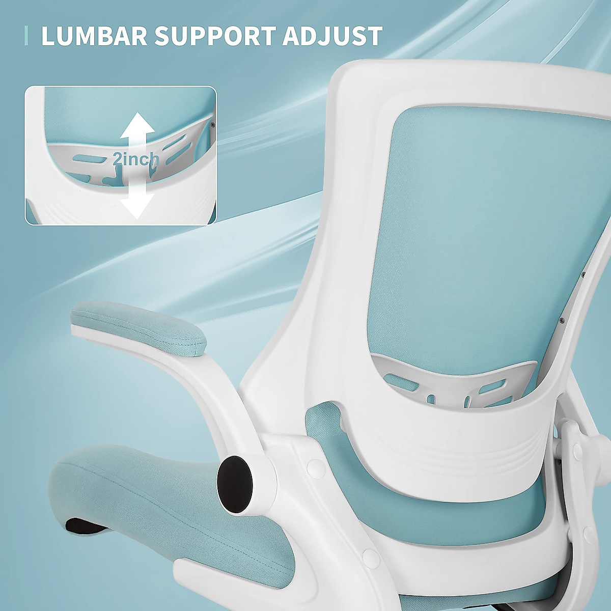 Misolant Desk Chair, Comfortable Office Chair, Ergonomic Chair, Mesh Office Chair with Adjustable Lumbar Support and Flip up Armrest, Recline Office Chair Ergonomic Desk Chair