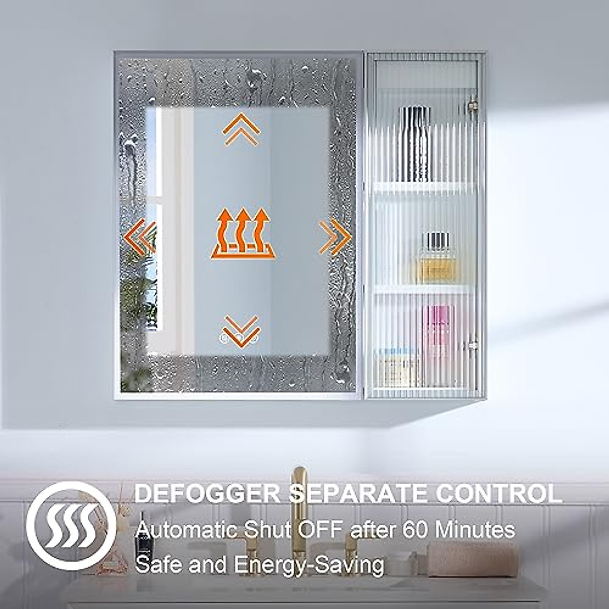 WELLFOR 30 X 28 Inch LED Lighted Bathroom Medicine Cabinet with Mirror, Bathroom Vanity Mirror Cabinet with Dimmable Lights and Defogger, 3 Solid Wood Shelves, Ample Storage Space, Quiet Closing Door