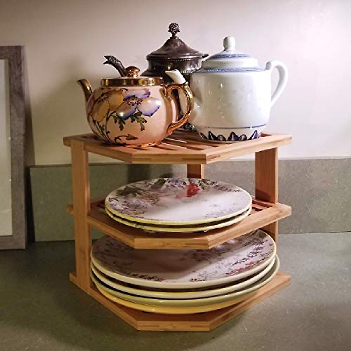 Lipper International 8883 Bamboo Wood 3-Tier Corner Kitchen Storage Shelf, 10" x 10" x 9-1/2"