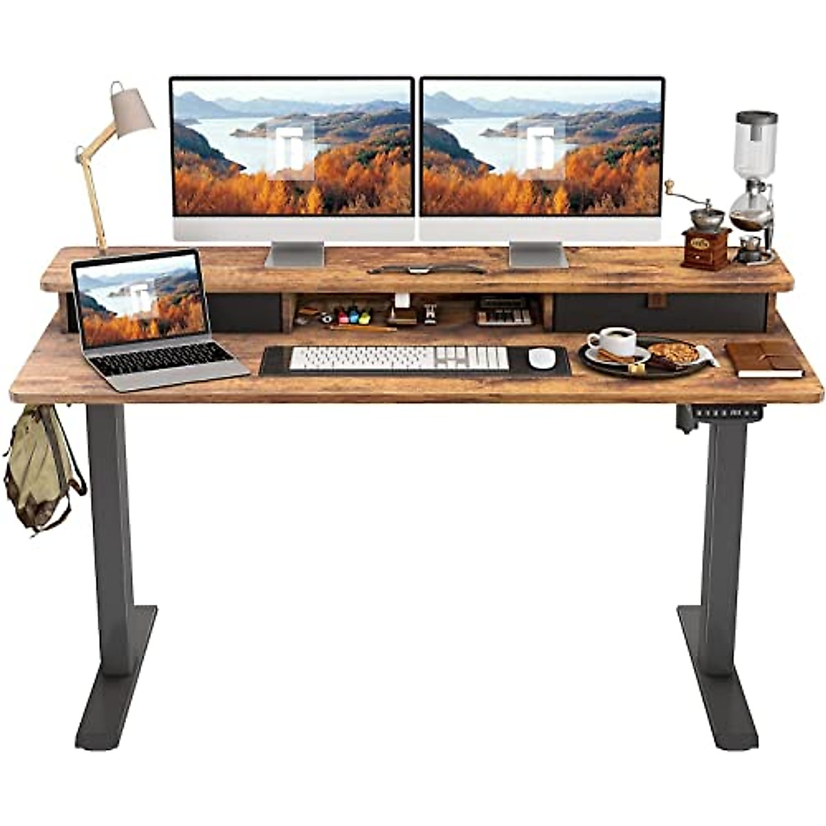 Computer Home Office Desk, 47" Small Desk with Storage Shelves and Bookshelves, Study Writing Desk, Rustic Style.
