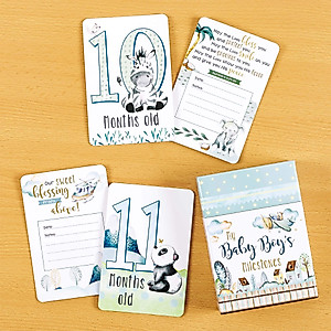 Christian Art Gifts Baby Boy Milestone Photo Prop Cards - Set of Keepsake Cards w/Scripture, Newborn to Month 12, Including Baby’s First Tooth, Haircut, Christmas