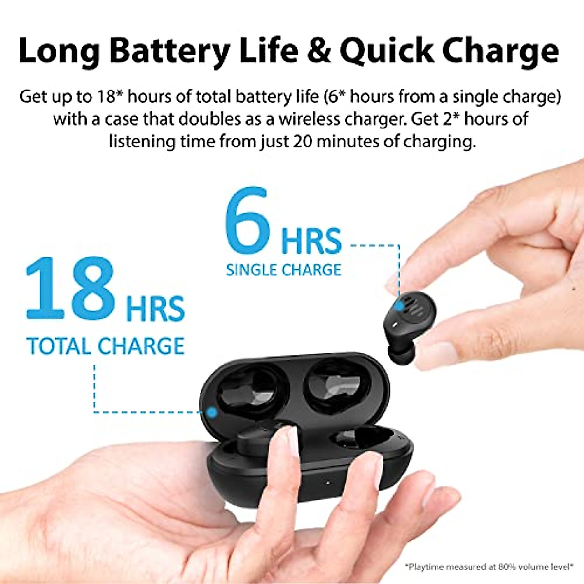 iLuv TB200 Black True Wireless Earbuds Cordless in-Ear Bluetooth 5.0 with Hands-Free Call Microphone, IPX6 Waterproof Protection, High-Fidelity Sound; Includes Compact Charging Case & 4 Ear Tips