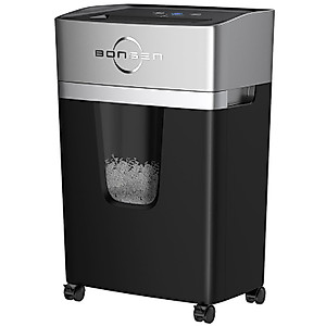 BONSEN 10-Sheet Super Quiet Micro-Cut Paper Shredder High Security Level P-5/50dB Ultra-Quiet/40-Minutes Shredding Shreds Credit Card/Staples, 5.3-Gallons Pullout Bin (S3106)