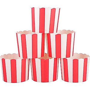 Webake 50pcs Full Size 6oz Paper Baking Cups Red Cupcake Liners Paper Snack Cups for Popcorn Cupcake Muffin Case Cupcake Bath Bomb, for Valentine's Day Movie Party Decorations Set of 50 (Red Stripe)