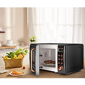 Retro Microwave Oven,Safeplus 0.7Cu.ft, Countertop 700W Microwaves with Cold Rolled Steel Plate 5 Micro Power Defrost & Auto Cooking Function LED Display Glass Turntable and Viewing Window Child Lock