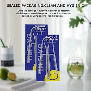 HLFLYG 4 Pack Tongue Scraper, Hygienic Seal-Pack, Professional Eliminate Bad Breath, Stainless Steel Tongue Scrapers, Effectively Improve Oral And Gut Health -silver