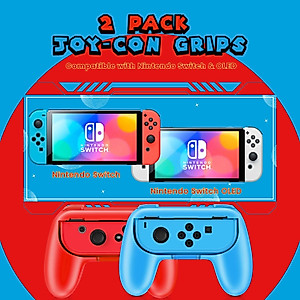 TNP Joy-Con Grip for Nintendo Switch/OLED (2 Pack Red + Blue) Comfortable Grip Wear Resistant Joy-Con Handle Game Controller Kit Accessory for Nintendo Switch, Switch OLED