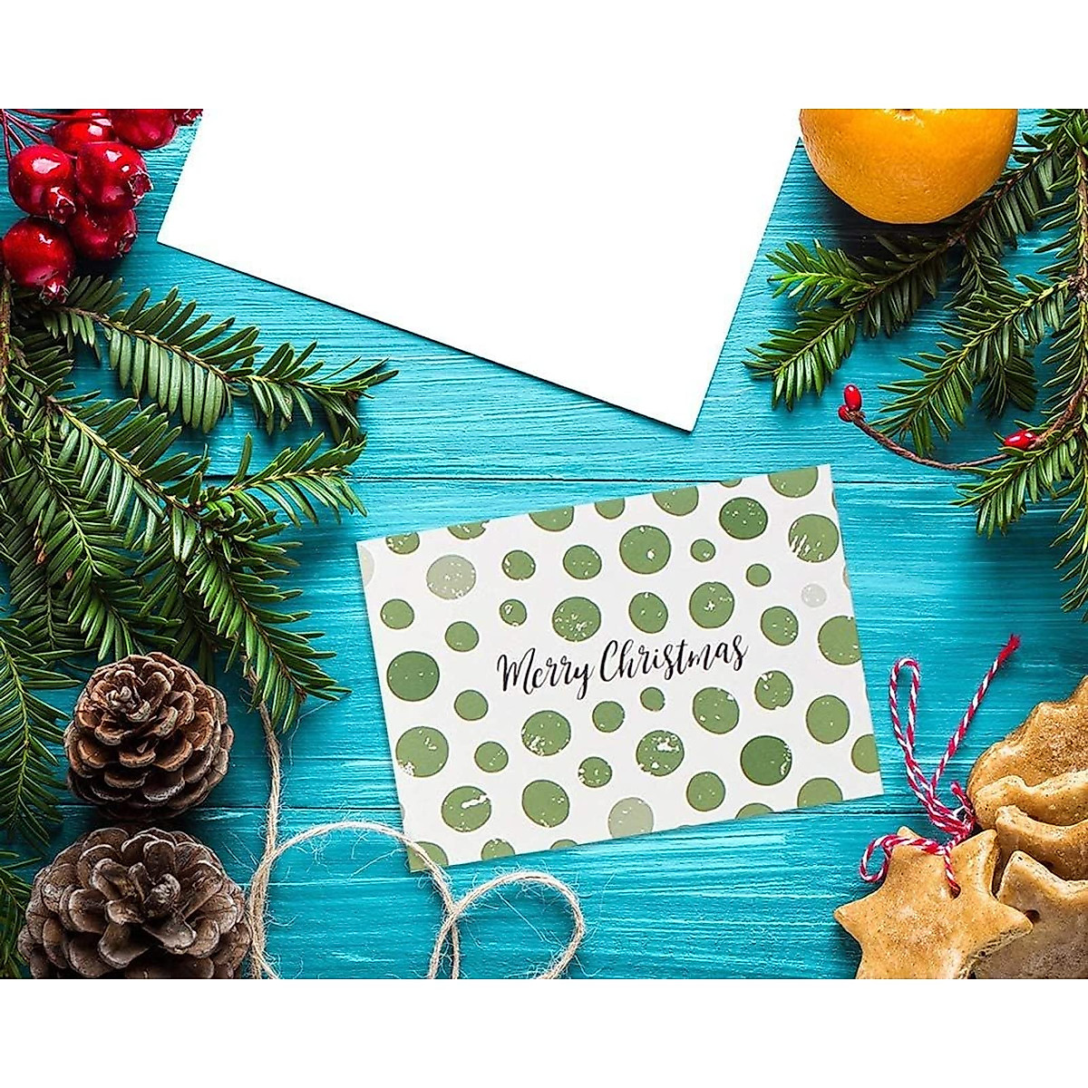 48 Pack of Christmas Winter Holiday Family Greeting Cards Green and Cream Merry Christmas Festive Designs Boxed with 48 Count White Envelopes Included 4.5 x 6.25 Inches