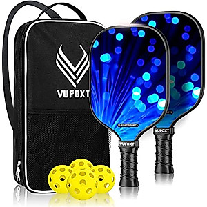 VUFOXT Pickleball Paddles Set of 2 , 99.99rbon Fiber,Graphite Honeycomb Core Graphite Face Cushion Comfort Grip 4.8In Grip, Lightweight Racquets with 4 Pickle Balls 1 Table Tennis Bag(Starry Blue)