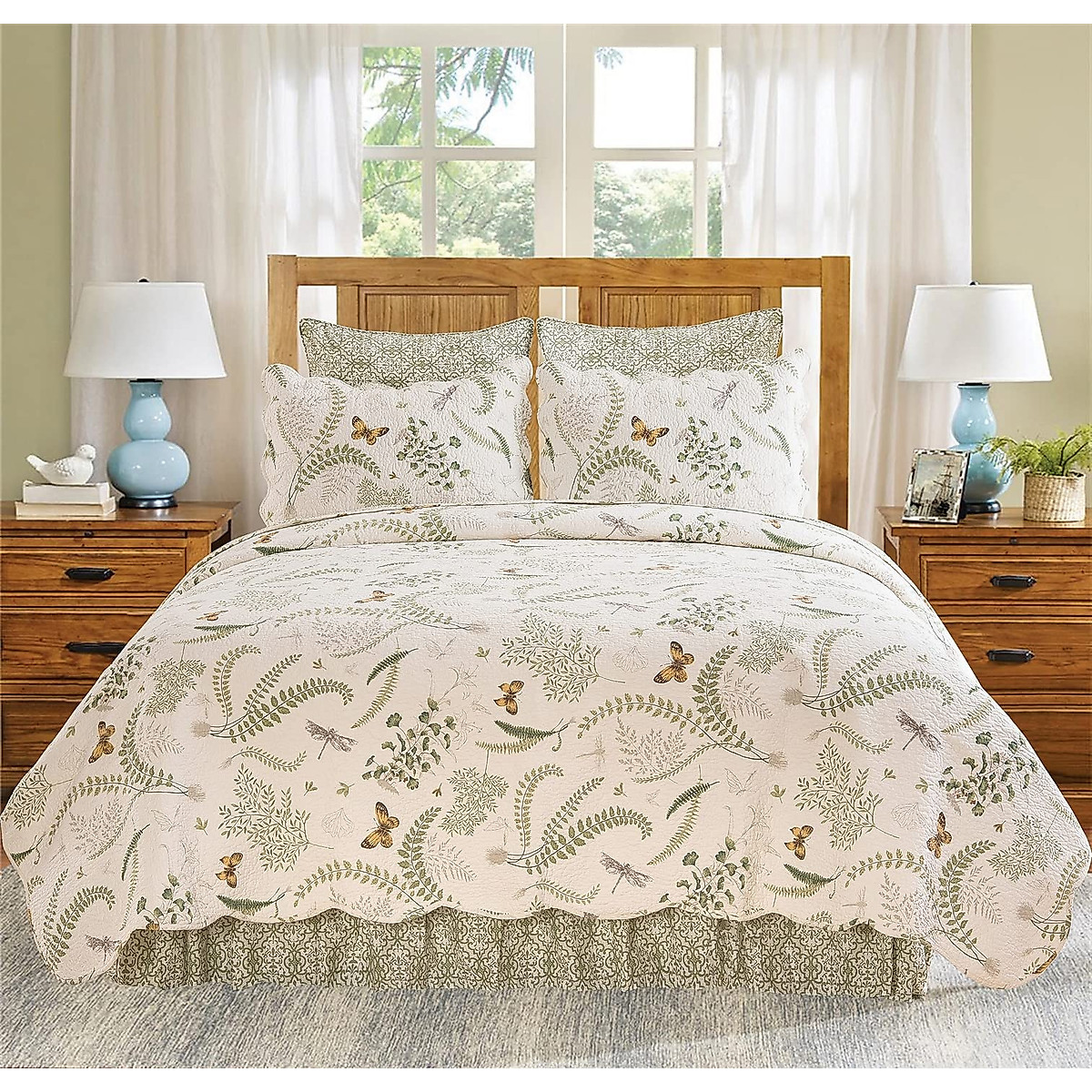 C&F Home Althea Full/Queen Quilt 100% Cotton Lightweight Machine Washable Reversible Bedspread Coverlet Full/Queen Green