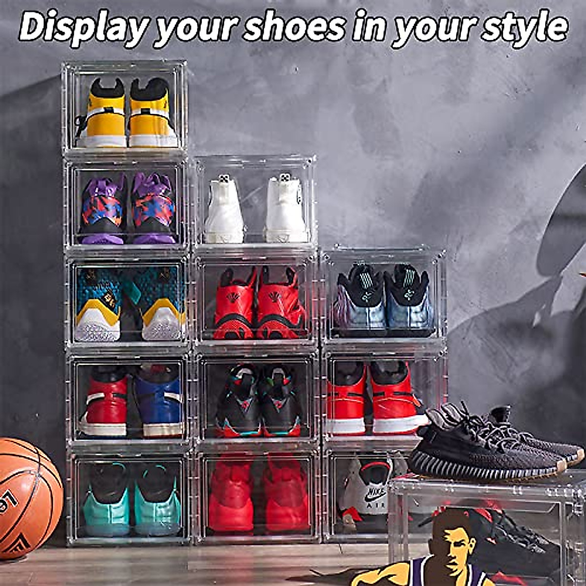 Eapura Shoe Organizer Storage Boxes for Closet 3 Packs | Clear Plastic Stackable Shoe Storage Bins with Drawers & Lids, Clothes Kids Toy Under Bed Shoe Storage Containers | Robust, Durable 43X29X14CM