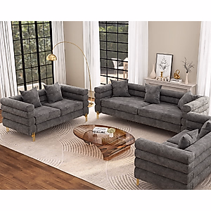 AMERLIFE Loveseat Sofa, 2 Seater Couch- Deep Seat Sofa Couch, Comfy Sofa for Living Room- Grey Couch