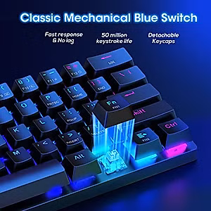 Pauroty 60% Wireless Mechanical Keyboard, Triple Mode 2.4G/USB-C/Bluetooth Keyboard, RGB Backlit, Clicky Blue Switch, 61 Keys Rechargeable Mini Wireless Gaming Keyboard for iPad Mac PC Xbox