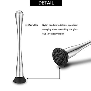 Stainless Steel Muddler for Cocktails,Mixing Spoon and Measuring Jigger,Professional Bar Tools,10-inch Bar Muddler for Making Mojitos,Margaritas and Other Fruit Based Drinks.