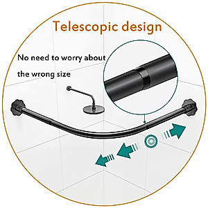 Shower Curtain Rail L Shaped Curved Shower Curtain Rod, For Bathtub, Closet, Doorway, 304 Stainless Steel, Including Fittings, Black (90-130cm/90-130cm)