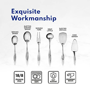 New Star Foodservice Mars Collection, Stainless Steel, 18/8 Hammered Hollow Handle Serving Spoon, 12.8-Inch