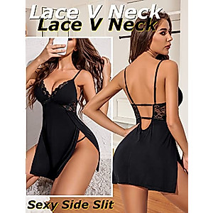 Avidlove Sexy Nightgowns for Women Lace Chemise Lingerie Full Slip Low Back Sleepwear Dress Black