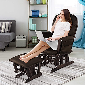 Solid Wood Construction, Incredibly Smooth Quiet Gliding, Soft Skin-Friendly Fabric, Baby Nursery Relax Rocker Rocking Chair Glider and Ottoman Set Super Soft Cushion, Extra Storage Pocket, Brown