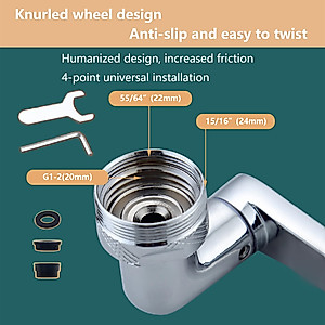 HYERIS 1080° Swivel Faucet Aerator,Twist and Swivel Kitchen Bathroom Sink Aerator,Universal Robotic Arm,Pressurized Water Saving Faucet Aerator & Diverter Valve,Two Water Outlet Modes Nozzle.