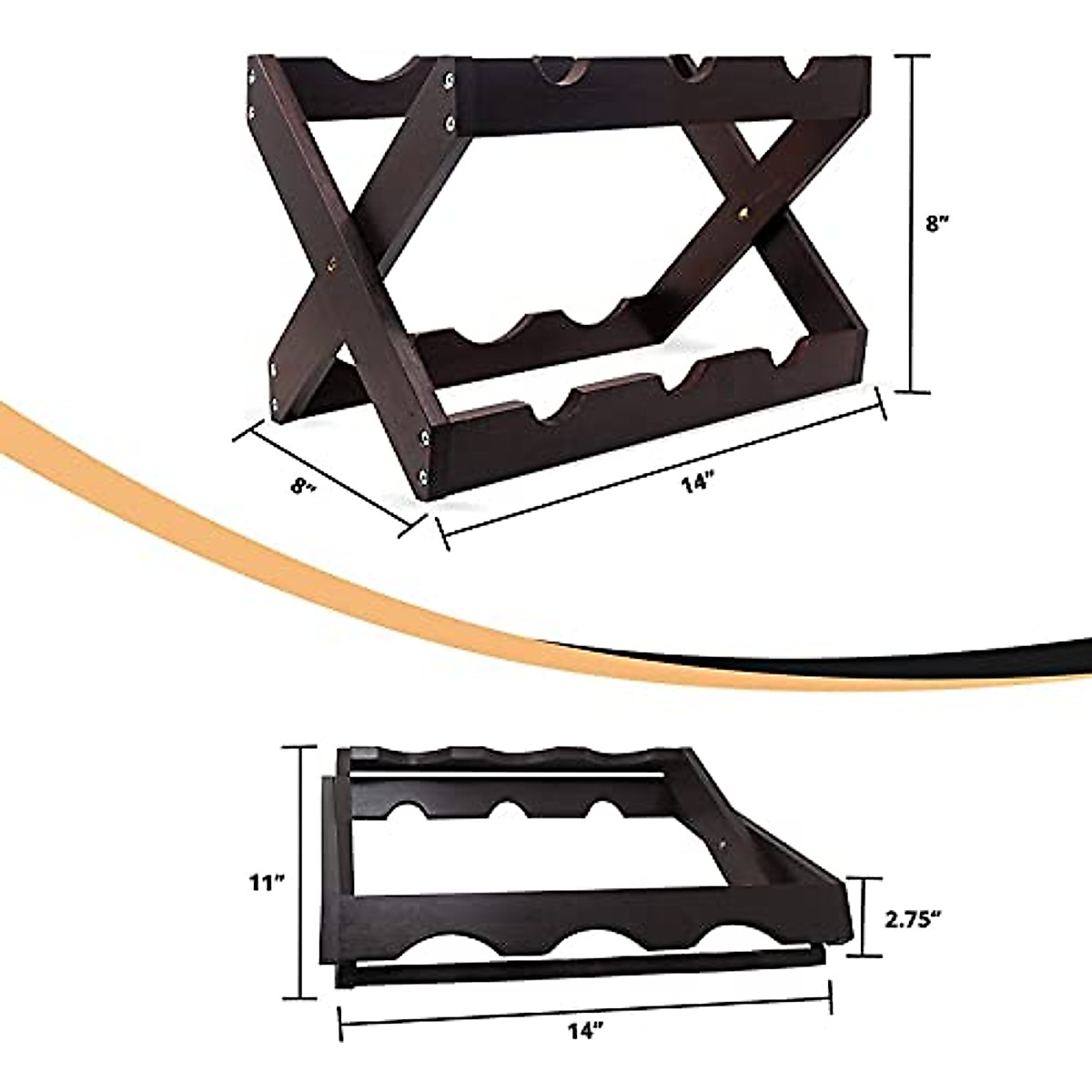 Hivory Small Wine Rack Countertop ~ 6 Bottle Wine Holder Stand ~ Foldable Bamboo Wine Storage Rack for Kitchen, Bar, Cabinets (Brown, 1)