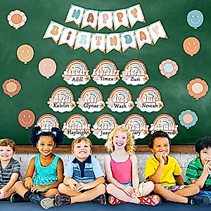 Groovy Happy Birthday Bulletin Board Set Decorations Retro Hippie Birthday Cutouts Boho Hippie Wall Decals Peace Sign Daisy Flower Boho Rainbow Paper-Cuts for Birthday Party Nursery Classroom Decor