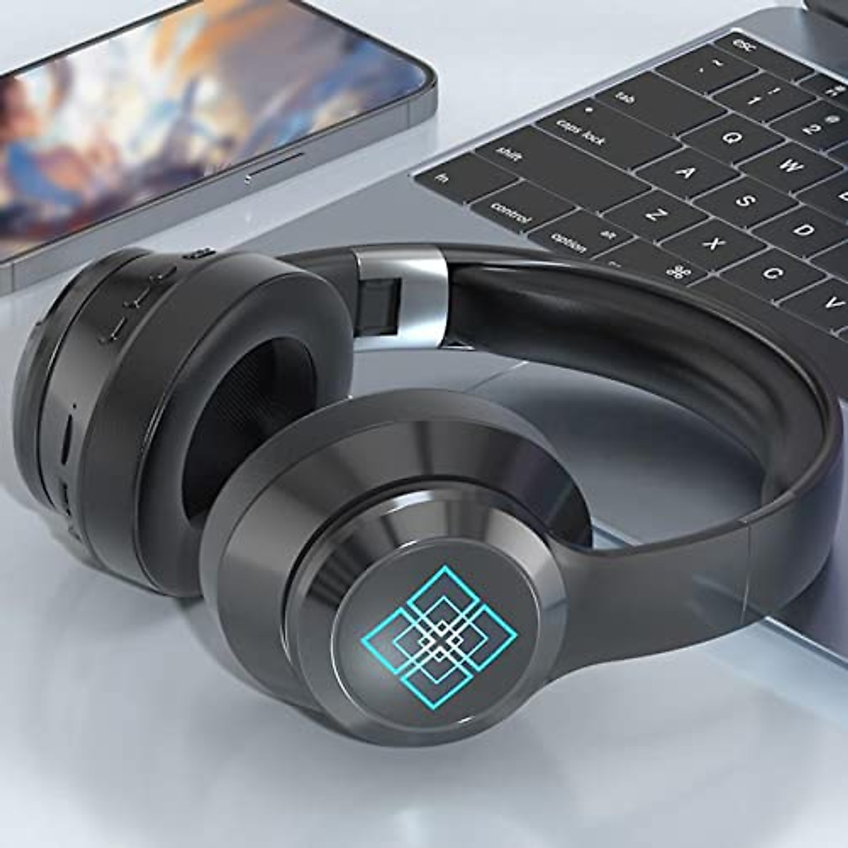 New Wireless Bluetooth 5.0 Headband Headset Luminous Retractable Folding HiFi Subwoofer Full Wrap-Around Ear Wireless Bluetooth Headset for Sports Gym (Black)