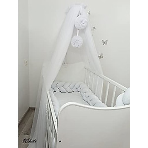 Soft canopy for nursery with holder and pompoms, Kids hanging tent for bedroom, Bed canopy, crib canopy, baby room decor, Nook baldachin (Dusty Pink)