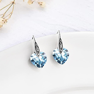 March Birthstone Earrings Sterling Silver Celtic Dangle Drop Earrings Hypoallergenic Aquamarine Hook Earrings Irish Jewelry Mothers Day Birthday Gifts for Daughter Girlfriend Wife