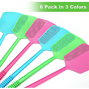 Multi-Pack Plastic Fly Swatters,Manual Colorful Flyswatters,6 Pack Heavy Duty Fly Killer,Work for Indoor,Garden,Office