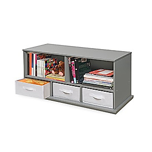 Stackable 5 Shelf Storage Organizing Cubby with 3 Fabric Baskets