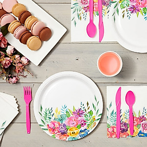 Juvale 144-Piece Tea Party Supplies - Floral Paper Plates, Napkins, Cups and Cutlery for Bridal Shower, Wedding, Girls Baby Shower (Serves 24)