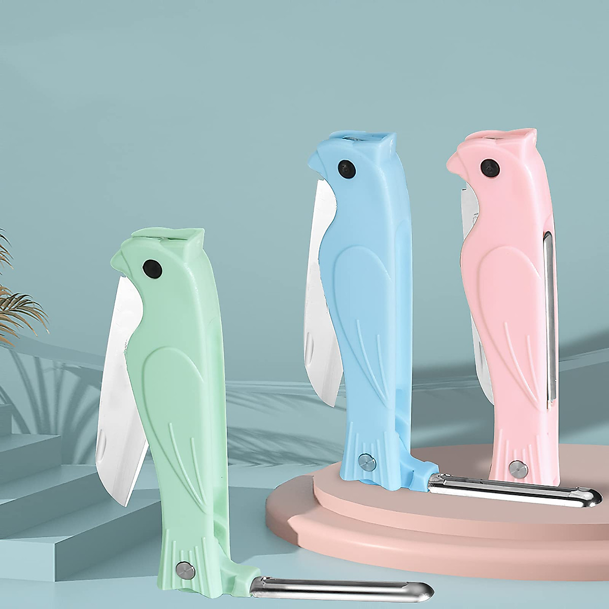 NC Paring Knife Fruit Knife Peeling Vegetable Peeler Folding Foldable Multi Function Travel Pocket Portable Mini Household for Kitchen Traveling Camping Outdoor Stainless Steel