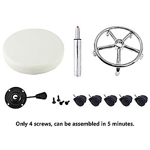 KKTONER PU Leather Round Rolling Stool with Foot Rest Swivel Height Adjustment Spa Drafting Salon Tattoo Work Office Massage Stools Task Chair White Small (White)