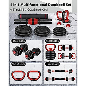 Trakmaxi Adjustable Dumbbell Set 20LB/55LB/70LBS Free Weights Dumbbells, 4 in 1 Weight Set, Dumbbell, Barbell, Kettlebell, Push-up, Home Gym Fitness Workout Equipment for Men Women(55LBS)