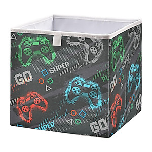 QUGRL Grunge Gamepad Storage Bins Organizer Video Joystick Foldable Clothes Storage Basket Box for Shelves Closet Cabinet Office Dorm Bedroom 15.75 x 10.63 x 6.96 in