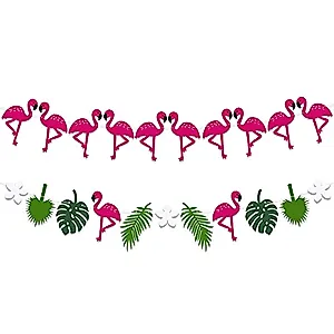 Felt Flamingo Garland for Flamingo Decorations - 2 String, No DIY | Flamingo Party Decorations | Tropical Party Decorations, Flamingo Banner | Flamingo Birthday Decorations | Flamingo Party Supplies