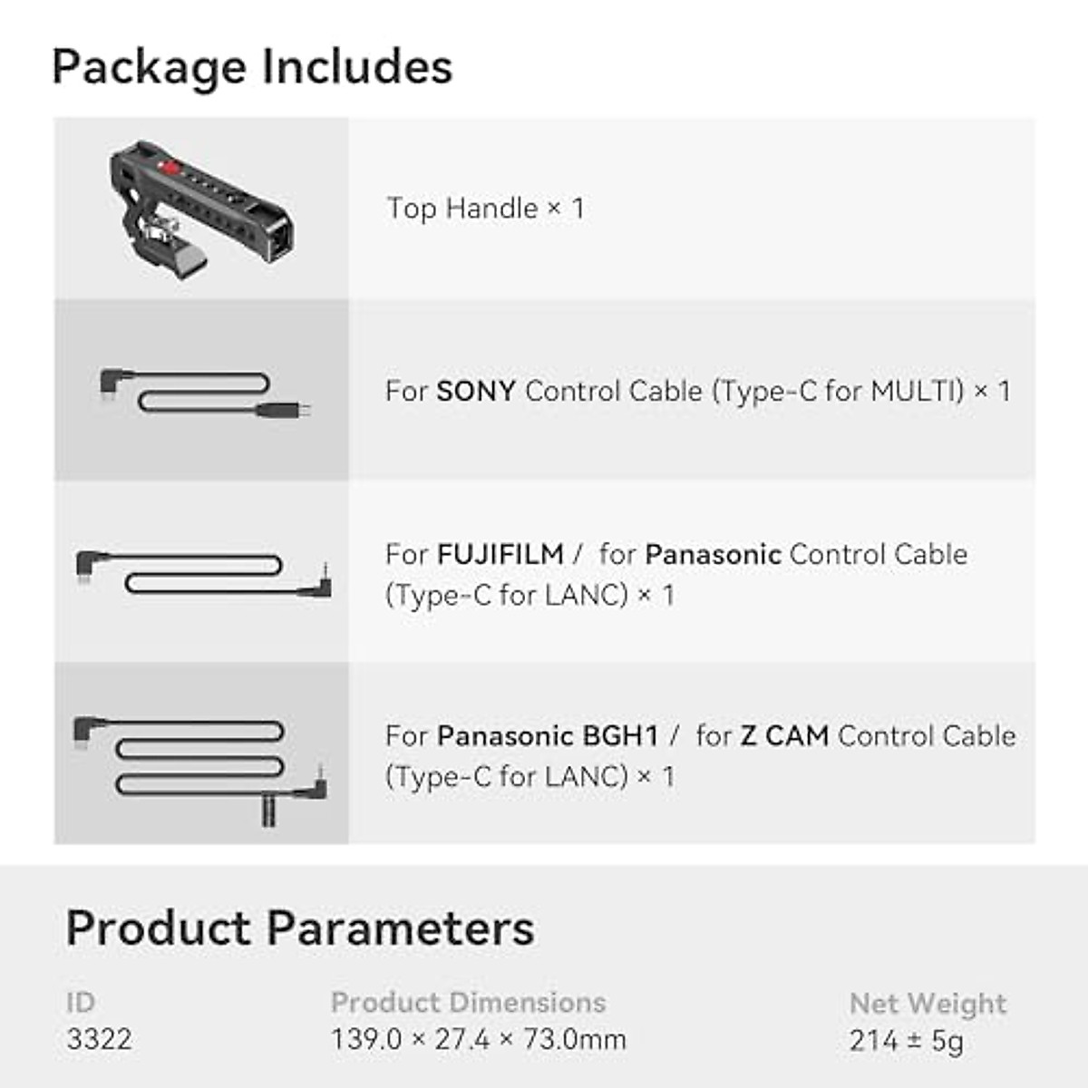SmallRig NATO Top Handle with Record Start/Stop Remote Trigger for Sony/for Panasonic/for FUJIFILM/for Z CAM Cameras - 3322