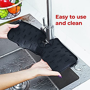 Dr.KYS 2PCS Silicone Faucet Sink Splash Guard – 14.6"x 5.5'' Handle Drip Catcher Tray - Upgraded Special Drain Pattern – Kitchen and Bathroom Sink Splash Guard Behind Faucet