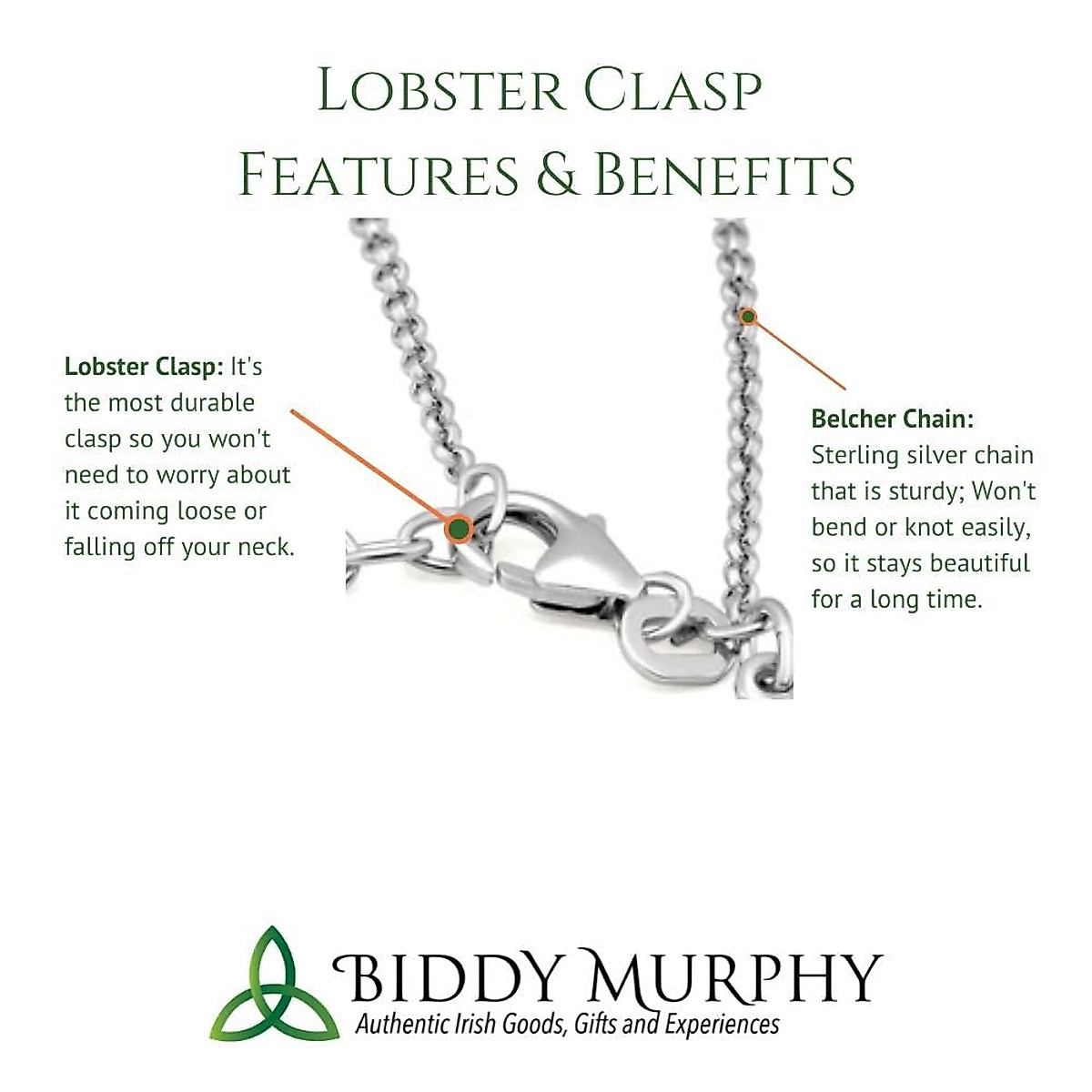 Biddy Murphy Rose Gold Celtic Trinity Knot Necklace for Women, 925 Sterling Silver Heart, Brilliant Cubic Zirconia Inlay, Irish Symbol for Love, Honor, Protection, 18", Made in Ireland