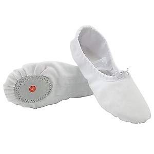 missfiona Women Canvas Ballet Slippers Dance Shoes Adult Practice Yoga Flat Belly Shoes(7, White)