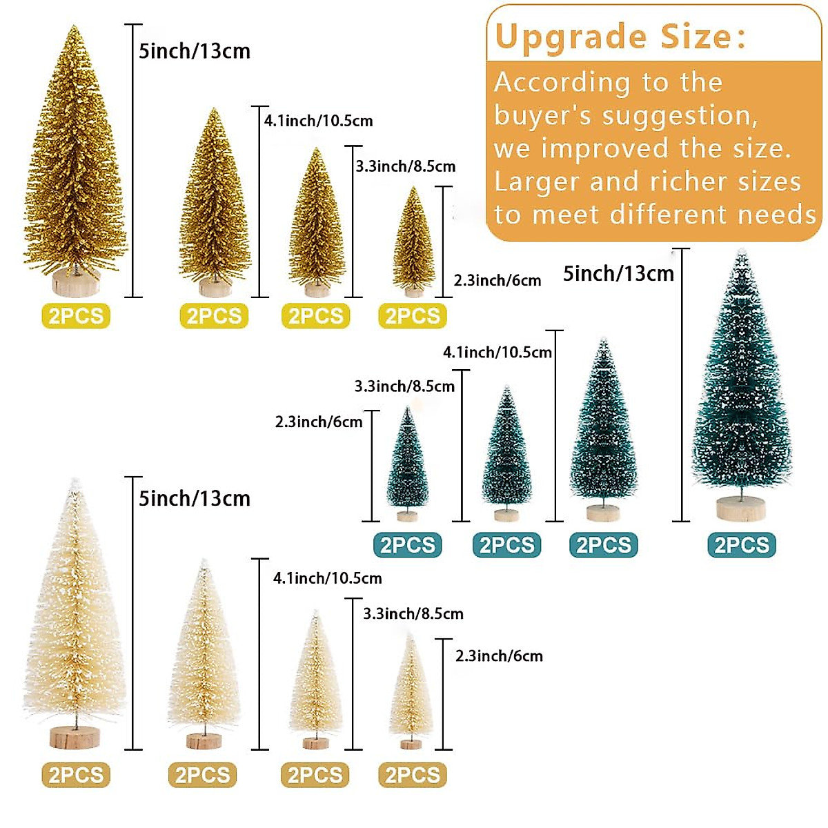 AerWo 24Pcs Mini Christmas Trees Bottle Brush Trees with Wood Base, Christmas Village Trees for Tabletop Christmas Decor Holiday Winter Decorations