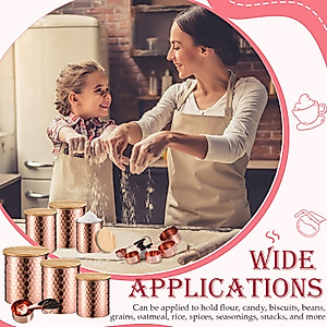 Tanlade 8 Pcs 30.43 Oz, 47.34 Oz, 60.87 oz Copper Canisters Set for Kitchen Stainless Steel Nesting Measuring Cups and Spoons Set with Silicone Handle Flour Sugar Canister Set with Wood Lids