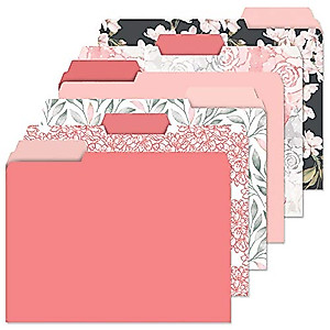 Current Charcoal & Coral File Folders Value Pack - Bulk Set of 24, 6 Pretty Decorative Designs, 1/3 Cut Tabs, Heavy-Duty Paper Stock, Office Supplies for Home & Work, 9-½” x 11-¾” Letter Size
