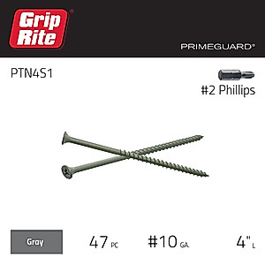 Grip-Rite PTN4S1 PG10 Polymer Coated #10 x 4 Coarse Thread Deck Screw, Gray, 1lb Box