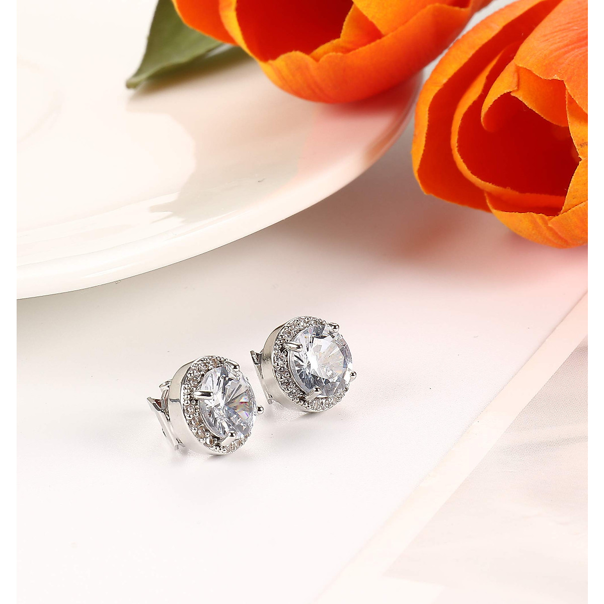 Ubjuliwa 6 Pairs Clip On Earrings for Women Fashion Hoop CZ Pearl Stud Earrings Women Clip On Earrings Set